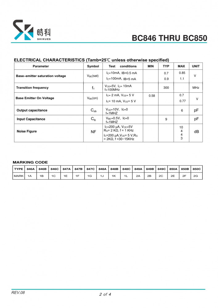 BC850B datasheet page 2