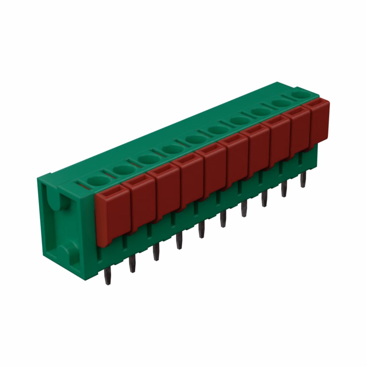5.00mm Pitch, Eurostyle Fixed-Mount Push-Button Terminal Block, Vertical, 10A, 22-14 AWG, Green, 10 Circuits for sale