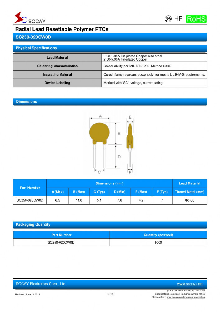 SC250-020CW0D technical document page 3