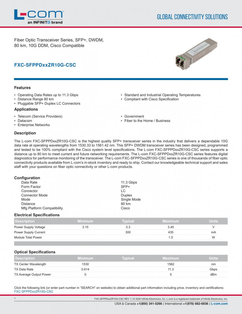FXC-SFPPD51ZR10G-CSC datasheet page 1