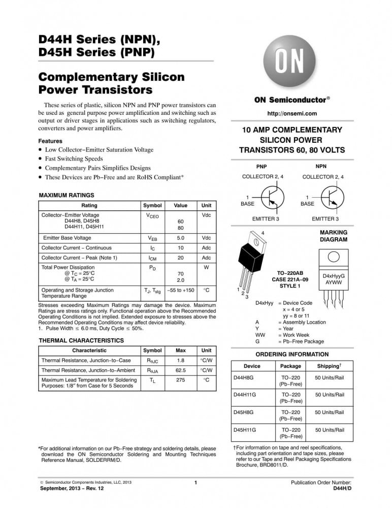 D45H11G datasheet page 1