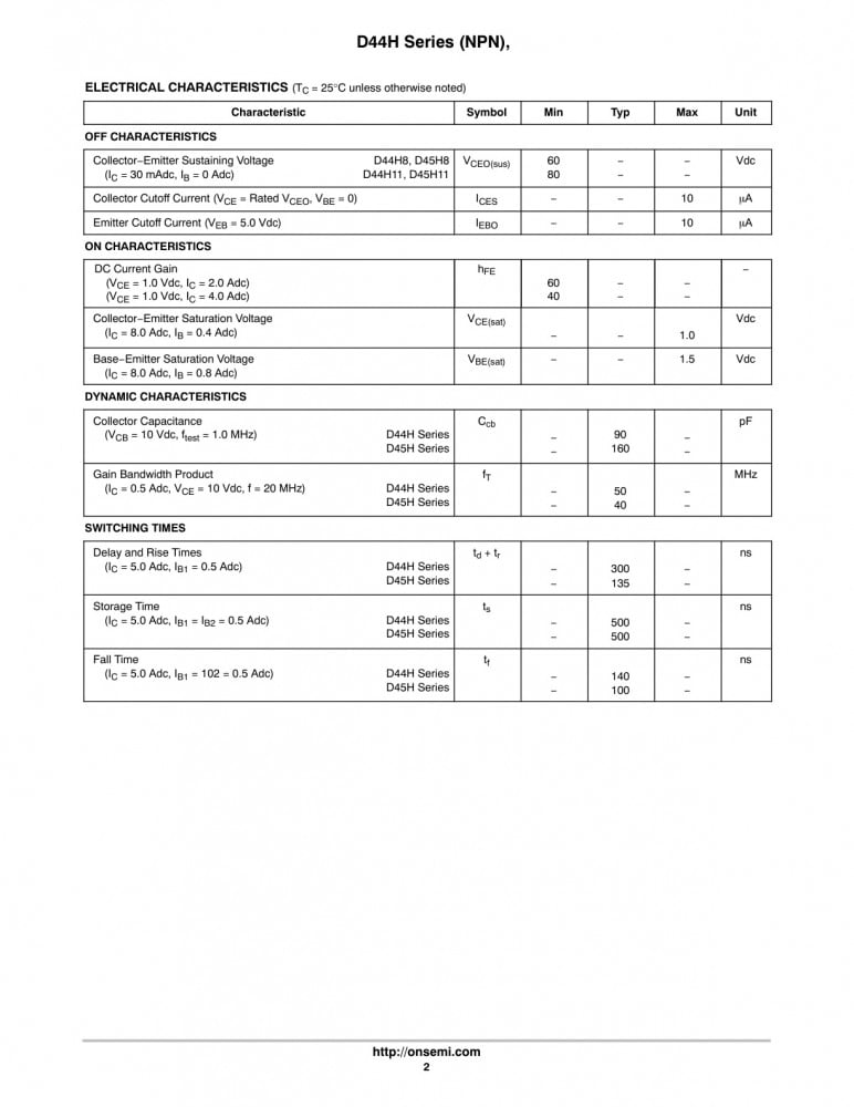 D45H11G datasheet page 2