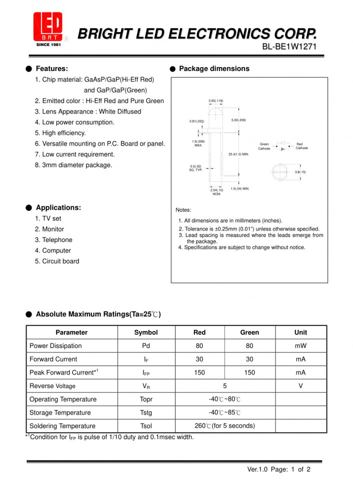 BL-BE1W1271 datasheet page 1