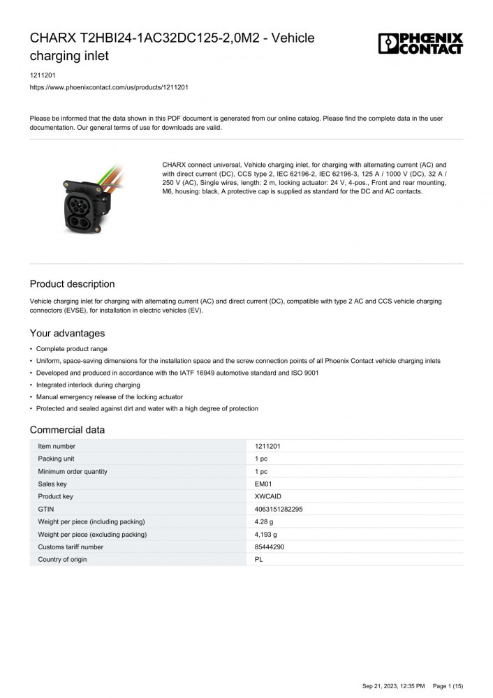 Phoenix Contact 1211201 technical document page 1