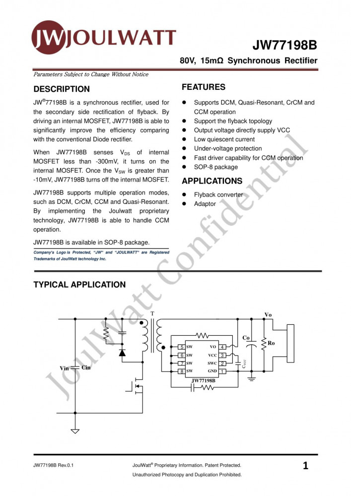 JW77198B datasheet page 1