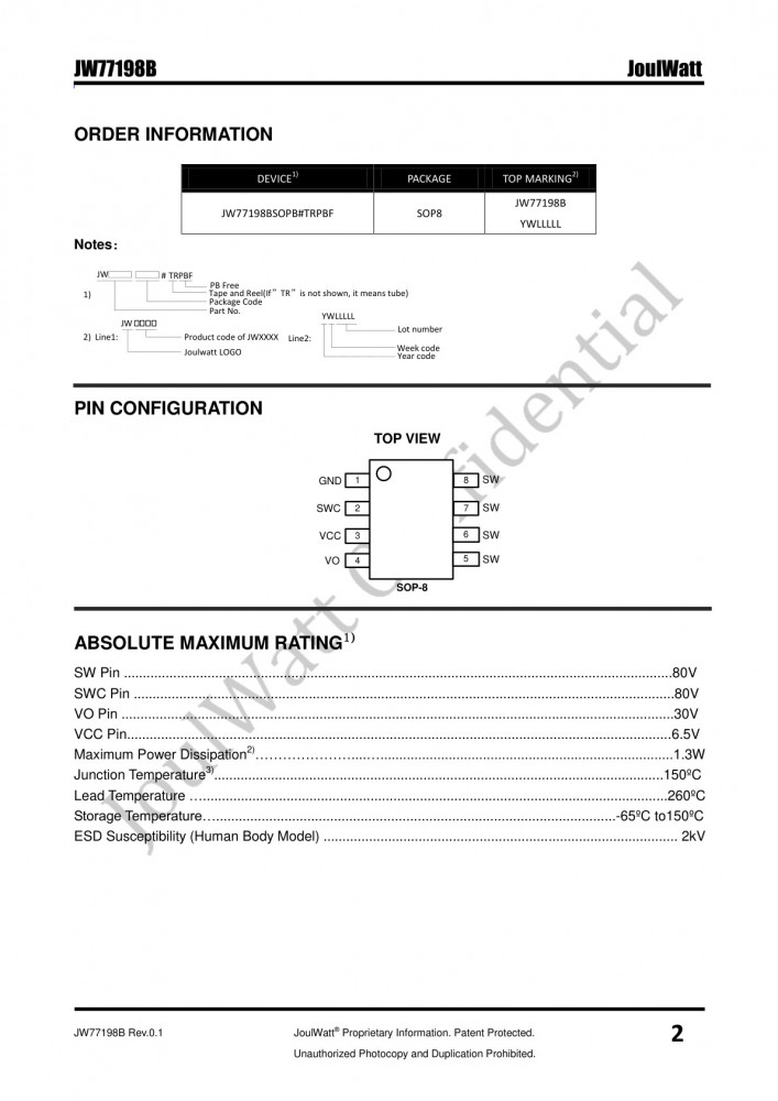 JW77198B datasheet page 2