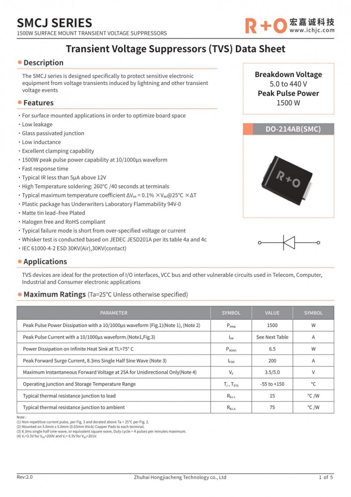 R+O SMCJ100A datasheet page 1