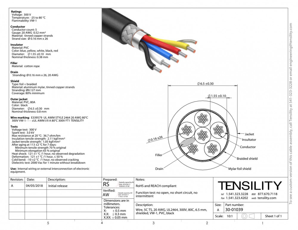 Tensility 30-01039 cable specification drawing