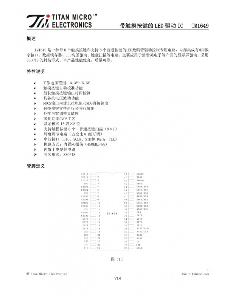 TM1649 datasheet page 1