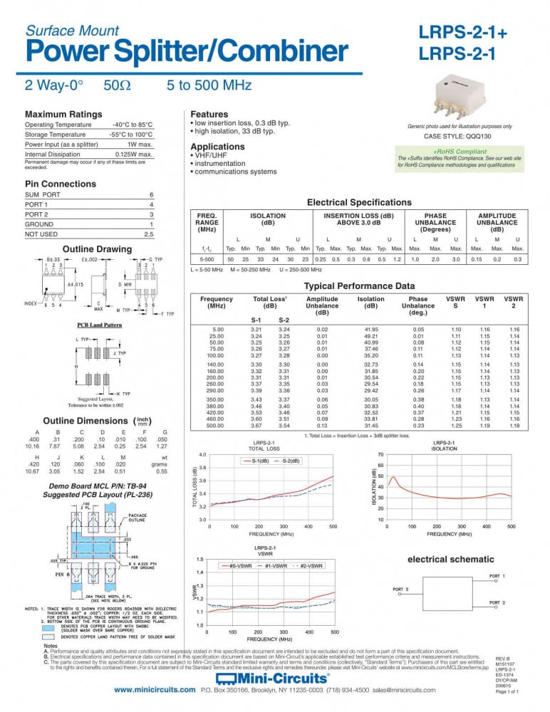 Mini-Circuits LRPS-2-1+ datasheet page