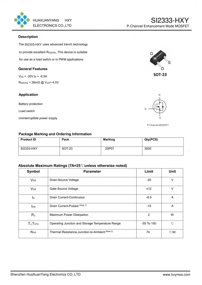 SI2333-HXY datasheet page 1