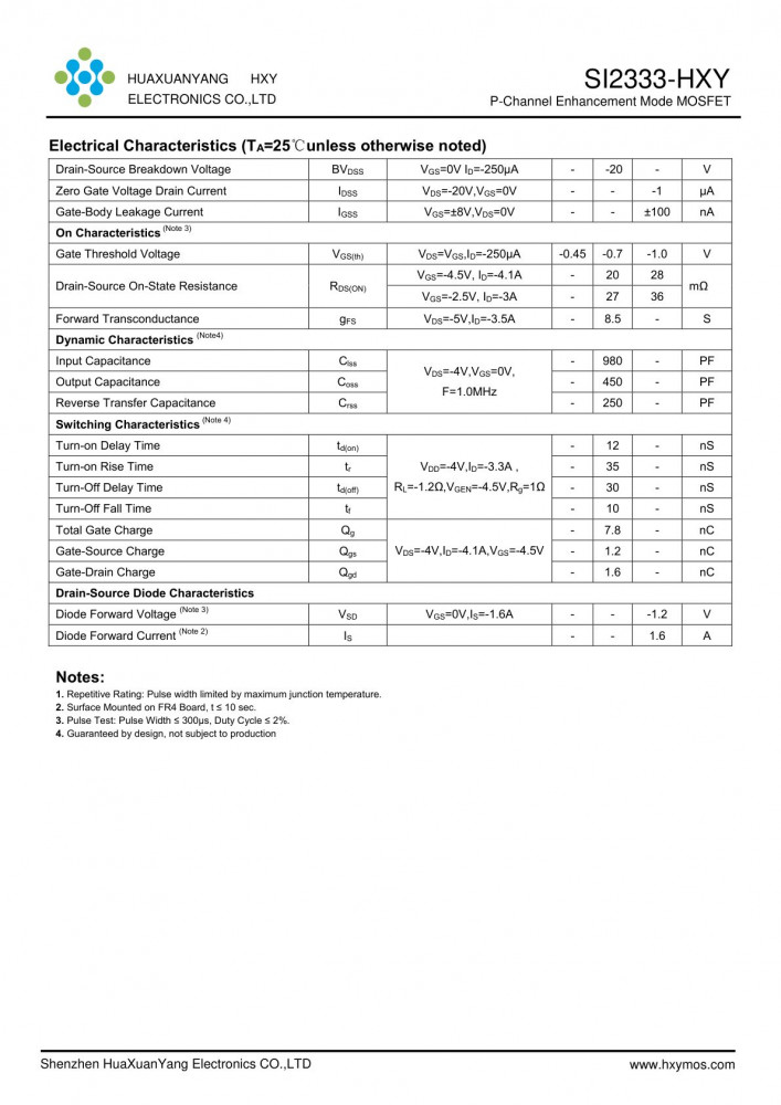 SI2333-HXY datasheet page 2