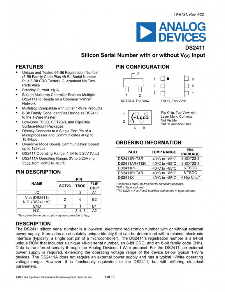 DS2411 datasheet page 1