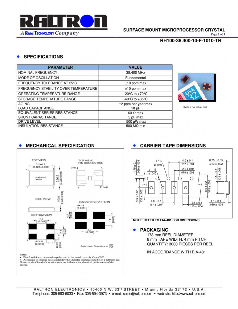 RH100 datasheet page 1