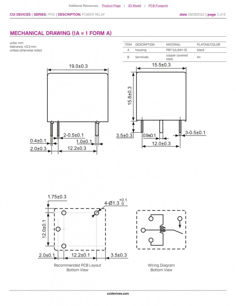 CUI PR12 datasheet page 3