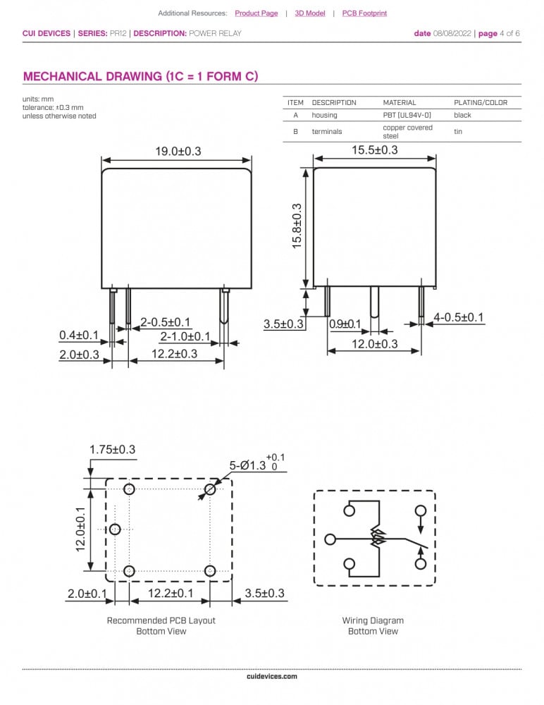 CUI PR12 datasheet page 4