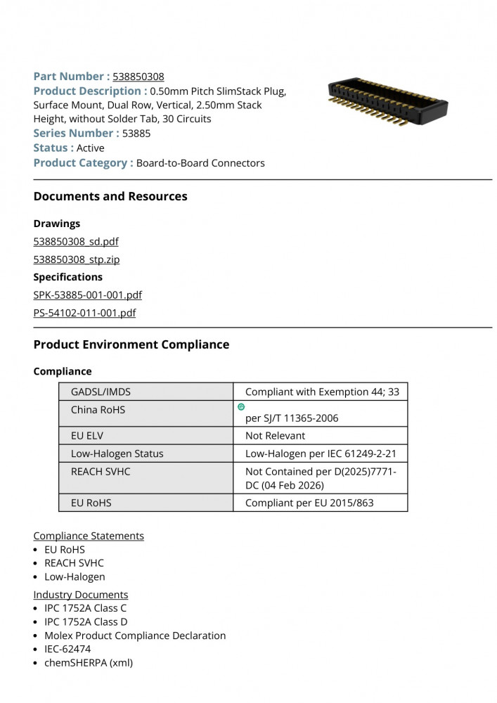 MOLEX 538850308 technical document image 1