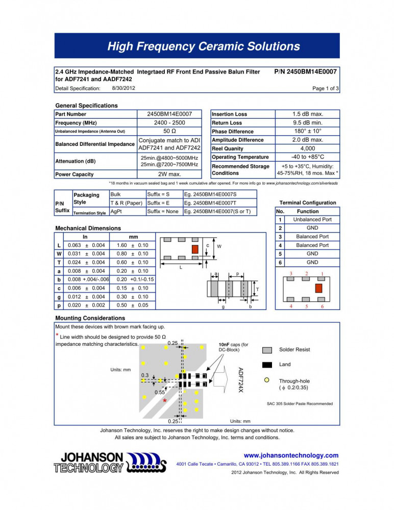 2450BM14E0007T datasheet page 1