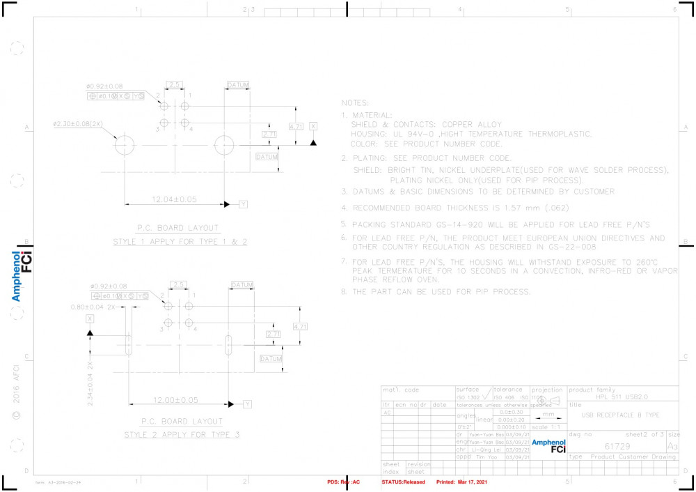 Amphenol 61729-0021BLF drawing sheet 2