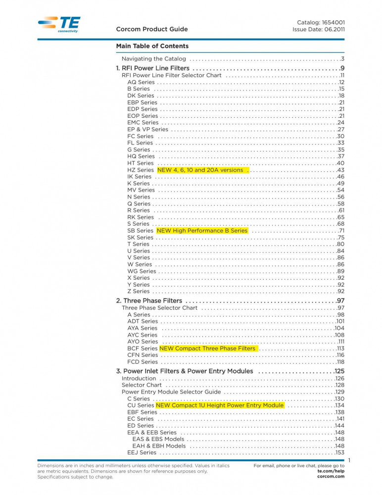 TE Connectivity Corcom product guide page 3