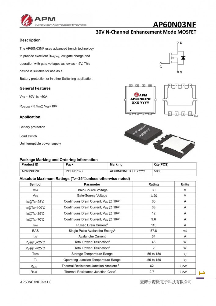 AP60N03NF datasheet page 1