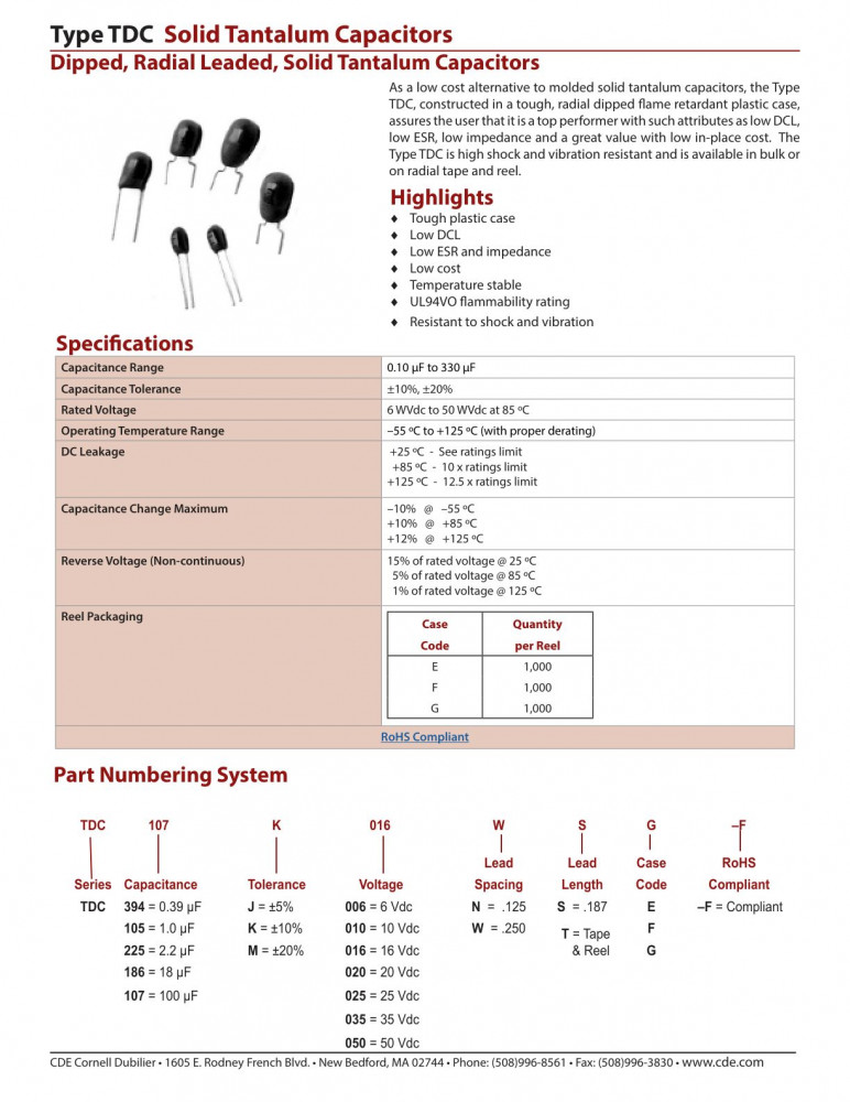 CDE TDC series datasheet page 1