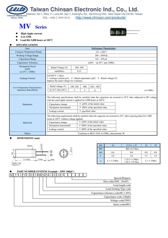 Chinsan MV series datasheet page 1