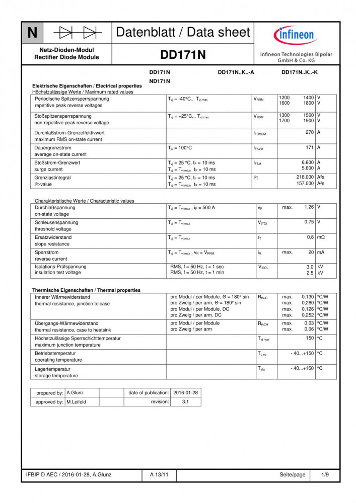 Infineon DD171N datasheet page 1