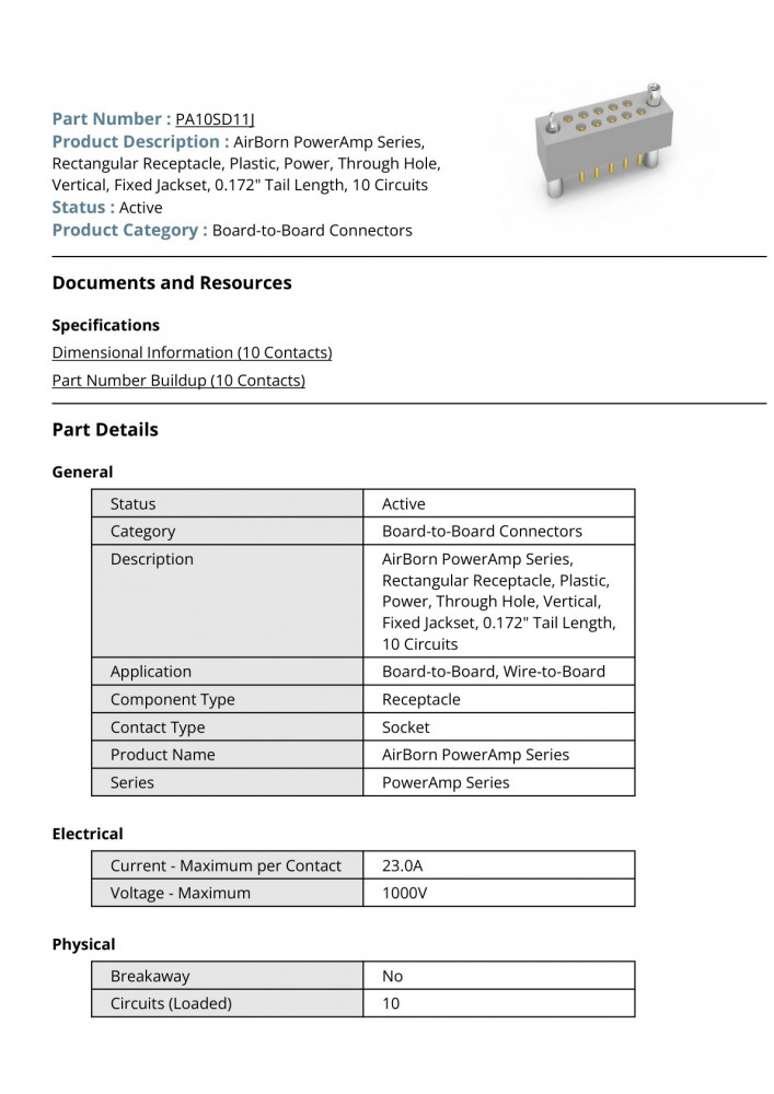 PA10SD11J technical document page 1
