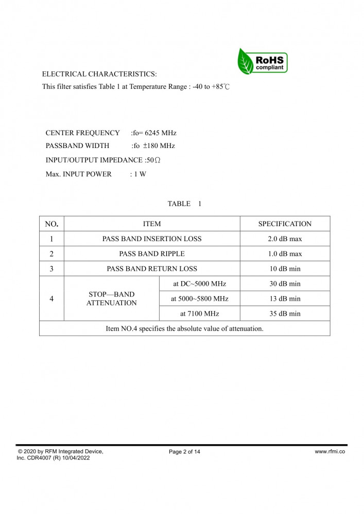 CDR4007 specification page 2
