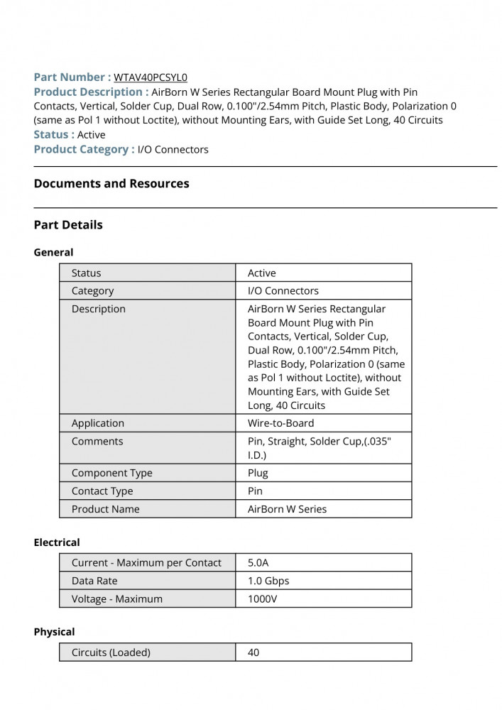WTAV40PCSYL0 technical document image, page 1