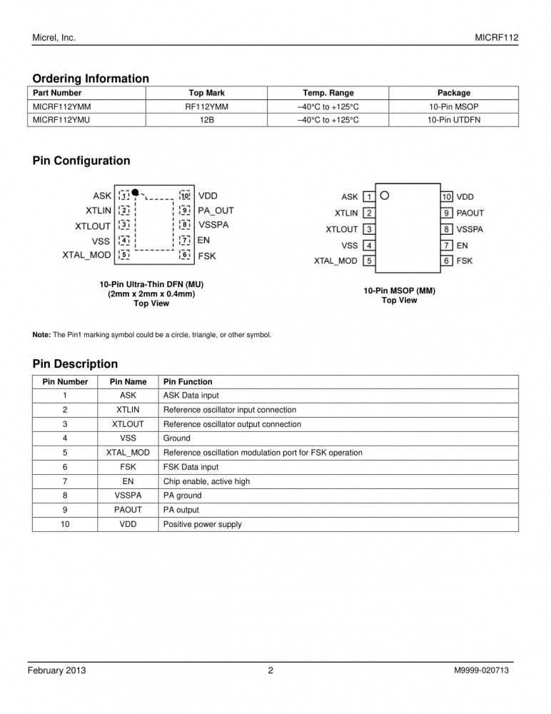 MICRF112 datasheet page 2