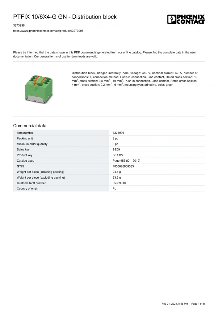 Phoenix Contact 3273996 technical document page 1