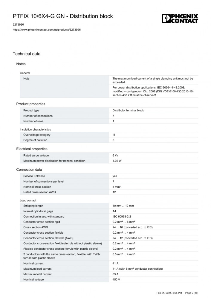 Phoenix Contact 3273996 technical document page 2