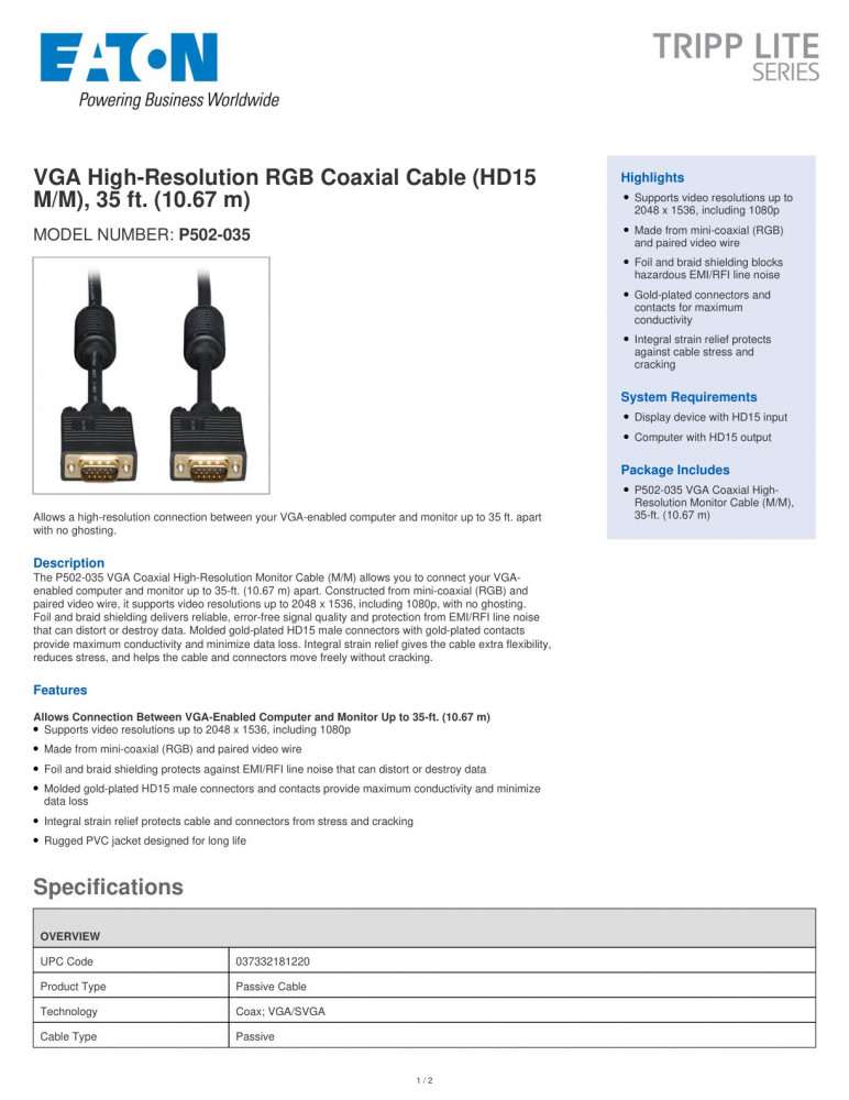 P502-035 technical document page 1