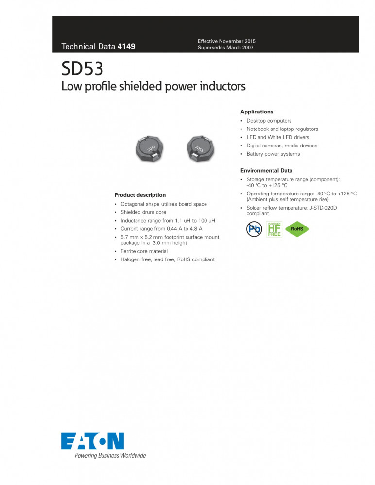 EATON SD53 series datasheet page 1