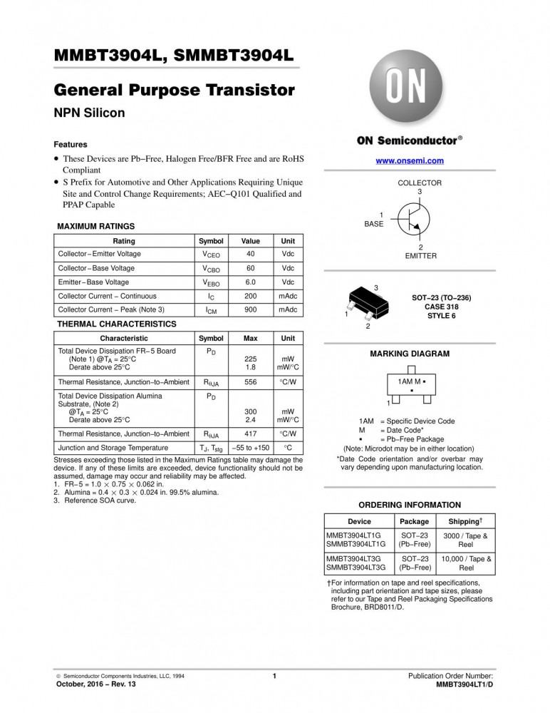 MMBT3904LT1G datasheet page 1