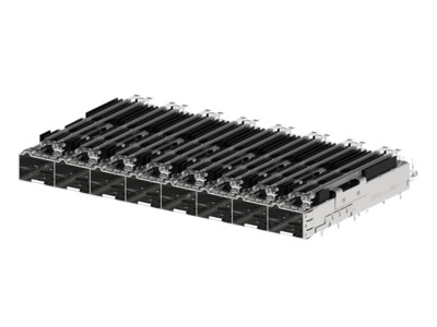 QSFP-DD Cage Assembly, 1-by-4, PCI Fin Heat Sink, Spring Fingers, No Rear Legs, with Press-Fit Pins, Robust