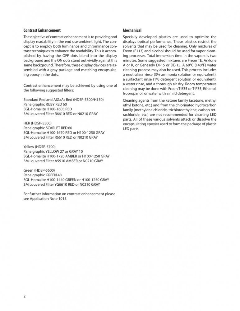 HDSP series datasheet page 2