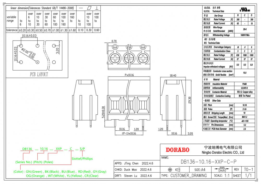DORABO DB136-10.16-2P-GN-P technical drawing preview