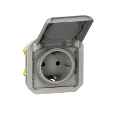 Plexo™ - double prewired vertical german standard socket outlet 16A 250V - Mechanism - Grey