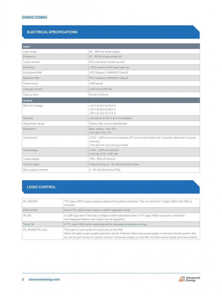 Artesyn DS850-3 datasheet page 2