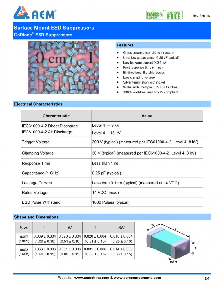 AEM ES0603V014CT technical document page 1