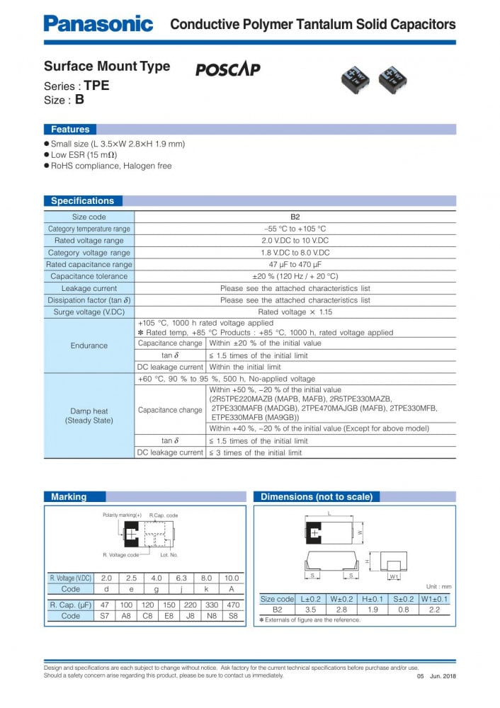 Panasonic TPE capacitor document page 1