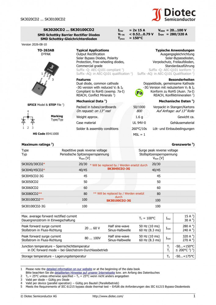 DIOTEC SK30100CD2 datasheet page 1