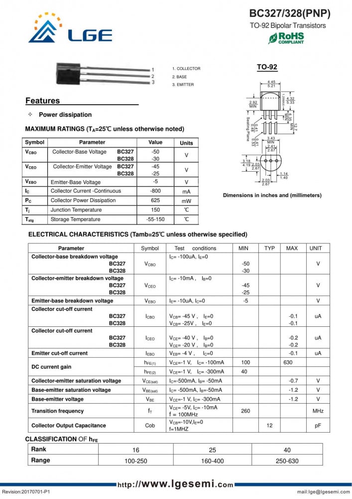 BC327-25 datasheet page 1