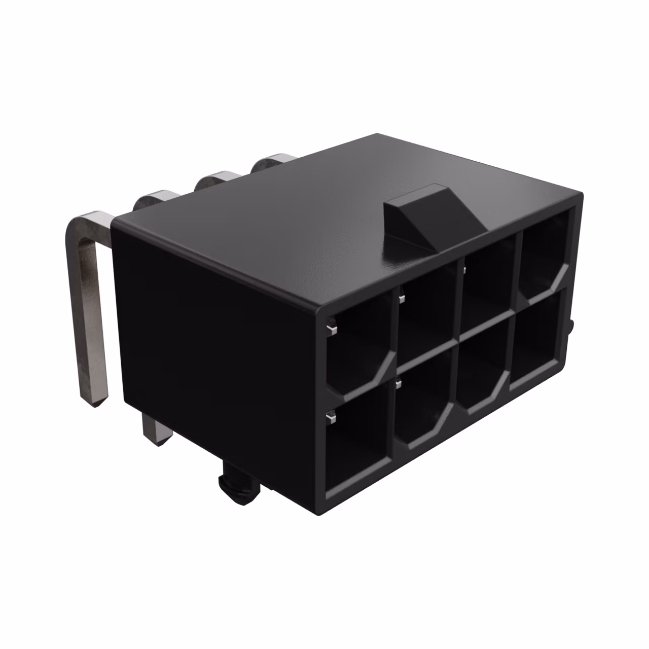 Mini-Fit Jr. First Mate / Last Break Header, 4.20mm Pitch, Dual Row, Right-Angle, 8 Circuits, Nylon 6/6 94V-0, Black, Matte Tin (Sn) Plating, with Mounting Pegs, Tray for sale