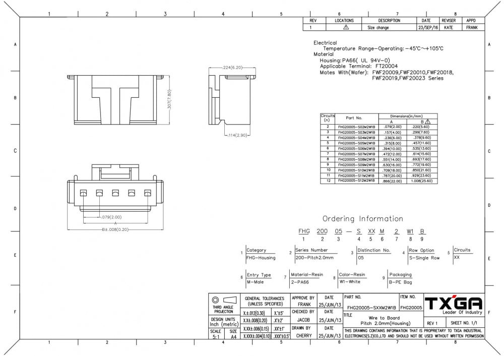 TXGA FHG20005-S04M2W1B technical drawing preview
