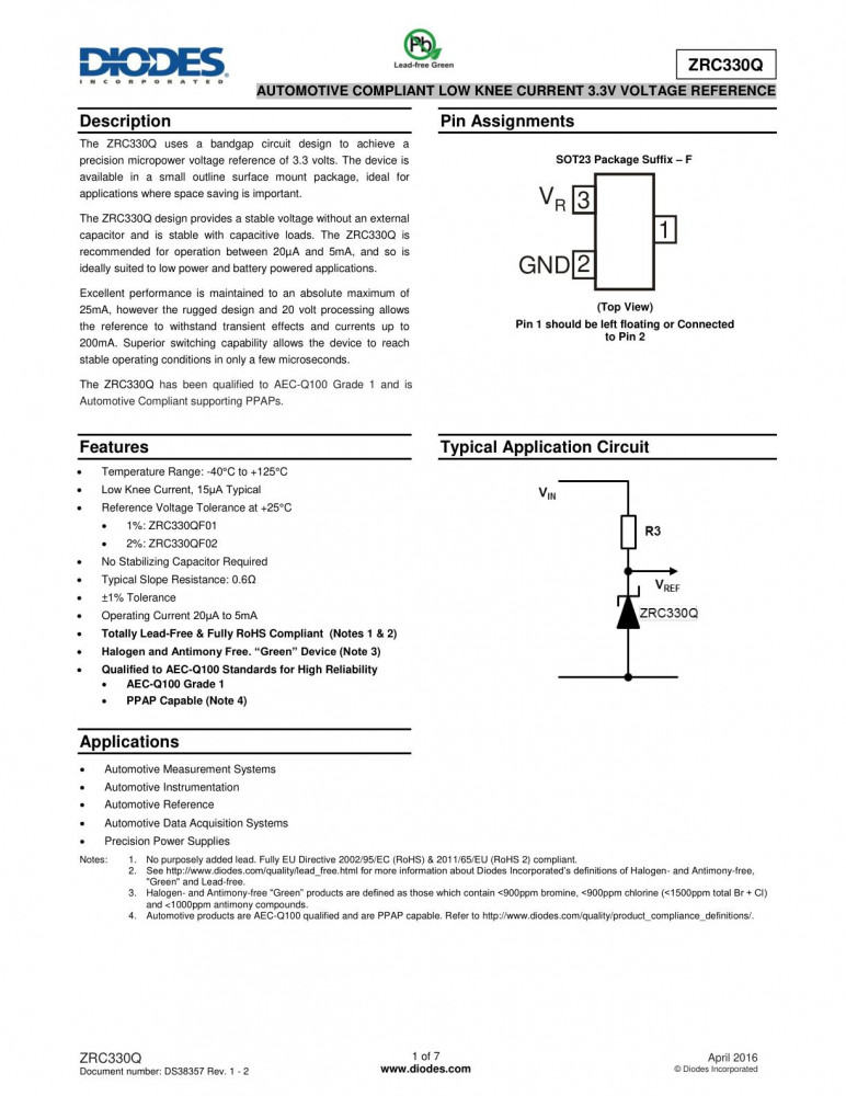 ZRC330Q technical document page 1