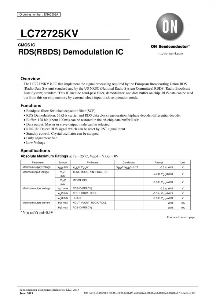 LC72725KV datasheet page 1